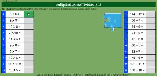 Digital Shape Puzzle NO PREP - Snowman Multiplication and Division to 12