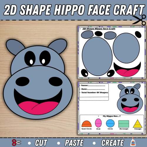 2D Shape Hippo face Craft | Cut & Paste Activity | Geometry and Math ...