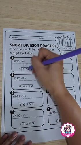 4 Digit by 1 Digit Short Division Worksheets | Cactus Theme Division ...