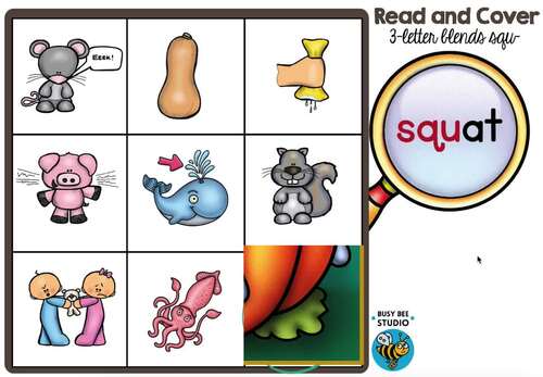 Three Letter Blends Boom Cards Game | SQU Words by Busy Bee Studio