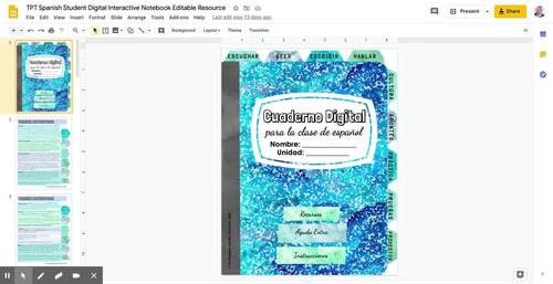 Editable Digital Interactive Notebook Template for Spanish Class ...