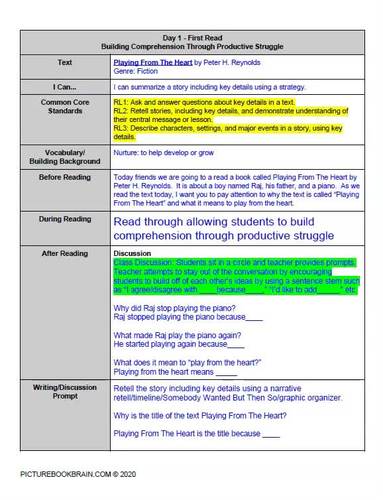 Playing From The Heart by Peter H. Reynolds Lesson Plan and Activities