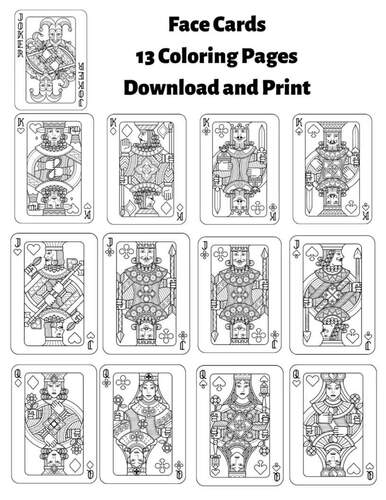 Face Cards, 13 Coloring Pages Plus/Face Cards to Color | TPT