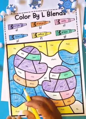 Winter Activities Color by Code L Blends by The Support Butterfly