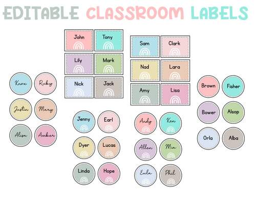 Printable Boho Classroom Labels, Student Name Tags, Cubby Labels, Editable