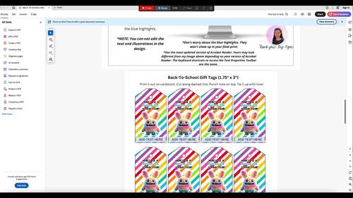 Editable Back To School Gift Tags from Teacher to Students (3 sizes)