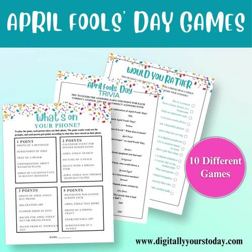April Fools' Day Games Printable Bundle for Family and Classroom