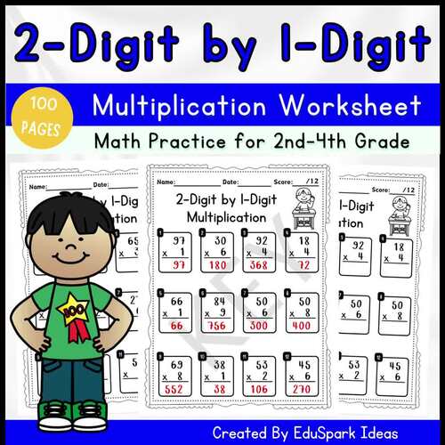 2-Digit by 1-Digit Multiplication Worksheet | Math Practice for 2nd-4th ...