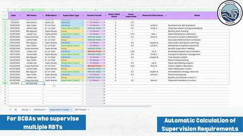 BCBA RBT Supervision Log for Multiple RBTs, bcba therapist aba | TPT