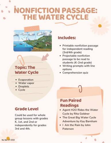 The Water Cycle (Nonfiction Passage, Writing Prompts, & Comprehension ...
