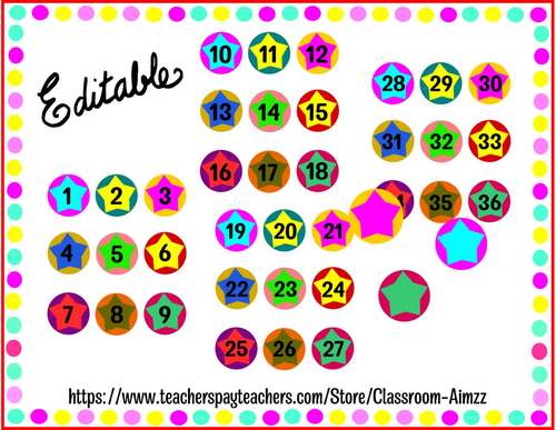 Small Colorful Number Labels from 1 to 36, Editable Number Label ...