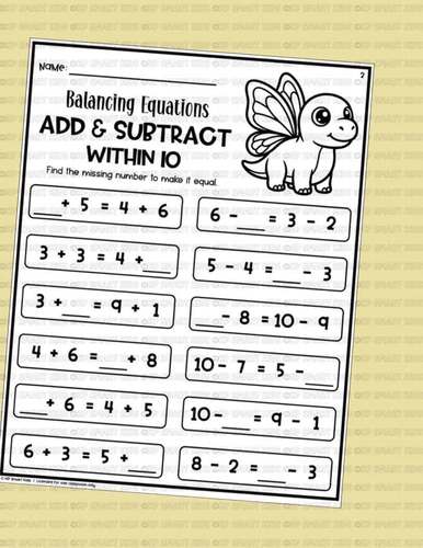 1st Grade Balancing Equations Add and Subtract Within 10 Worksheets ...