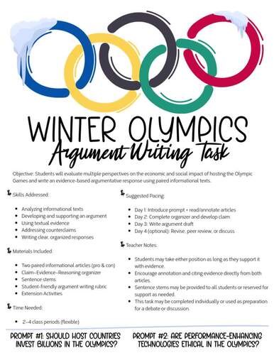 Winter Olympics Argument Writing Bundle by Ctrl Alt Teach | TPT