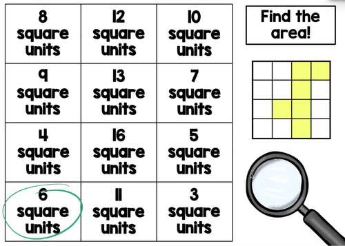 Finding Area by Counting Squares Mystery Pictures Digital Math Boom Cards