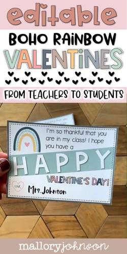 Editable Boho Rainbow Valentines from teachers to students by Mallory ...