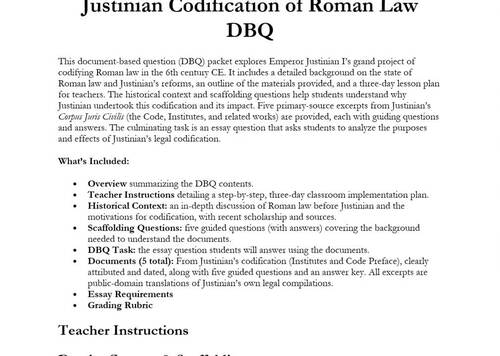Justinian Codification of Roman Law DBQ by PBL History & Civics | TPT