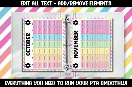 Editable New PTA Planner President, Back to School Volunteer Binder, Agenda