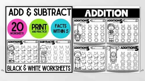Kindergarten | Addition Subtraction Facts Within 5 | Worksheets | Spring