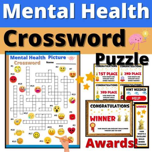 Mental Health Crossword SEL Picture Emotions Activities Independent Sub ...