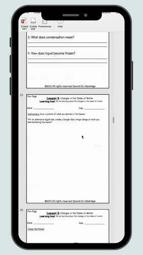 Grade 5 Ontario Science Strand C Matter Adapted for Students with IEPs