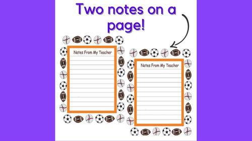 "Notes from my Teacher" notes to parents with sports, approximately 5 ...