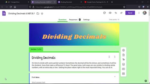 5th Grade Dividing Decimals with Tenths & Hundredths: Google Form™ Quiz ...