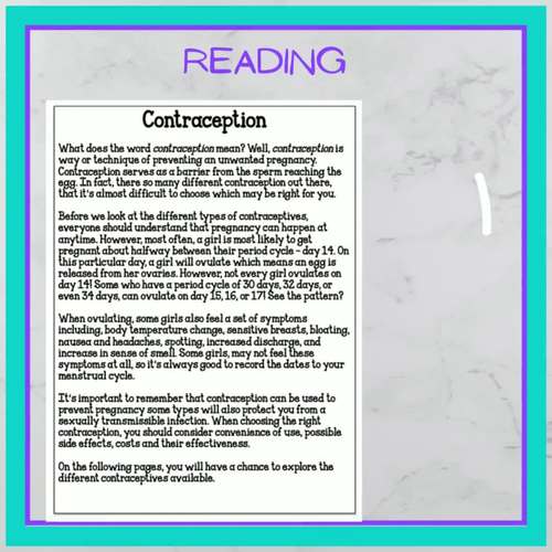 Contraception - Grades 7 to 9 by Canadian Diary | TPT