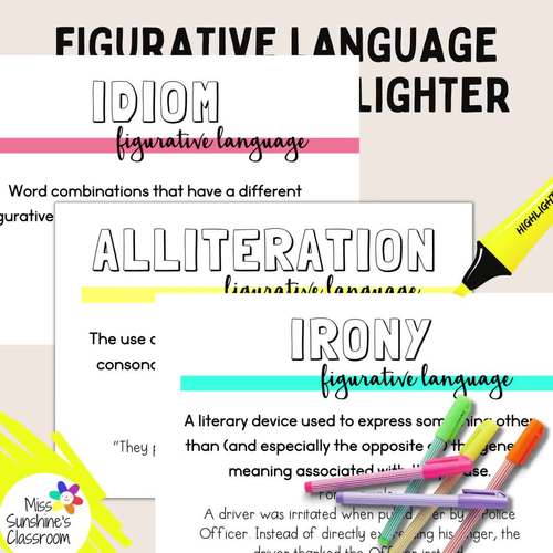 Literacy Devices Figurative Language Poster Set of 15 English High ...