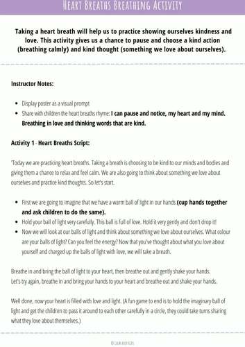 Heart Breaths printable mindfulness activity worksheets, posters and craft