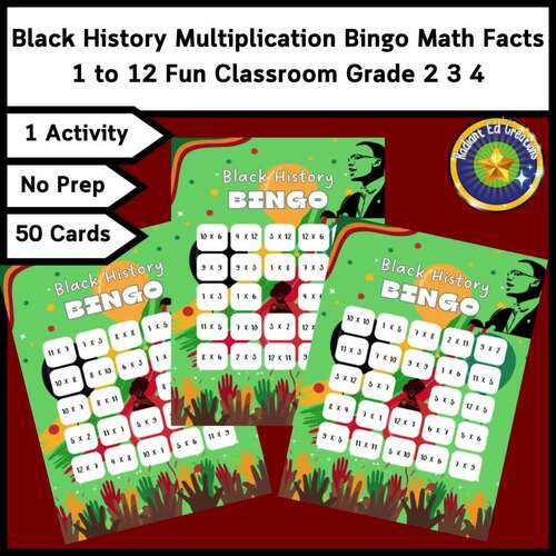 Black History Multiplication Bingo Math Facts 1 to 12 Fun Classroom ...