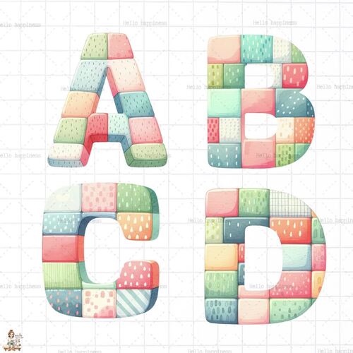 Alphabet with Pastel Patchwork, Patchwork Pattern Letter Art in Pastel ...