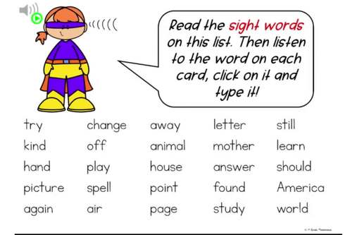 BOOM CARDS™ Fry 200 Sight Words Superhero Words 76-100 from 2nd 100