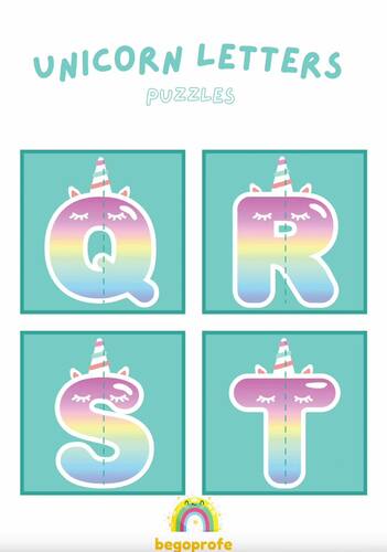 Unicorn letters puzzle, alphabet recognition, literacy center, pairing ...