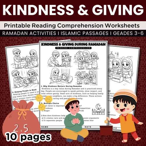 Kindness & Giving During Ramadan Reading Comprehension Worksheets, ELA ...