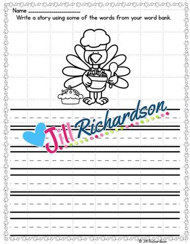 Thanksgiving ESL Writing Activities Kindergarten, First Grade Second Grade