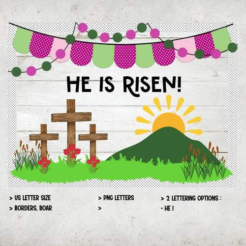 He Is Risen Resurrection Christian Easter Bulletin Board March ...