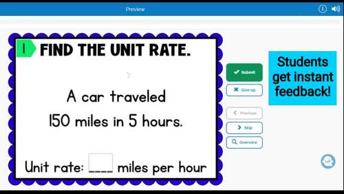Finding Unit Rate Boom Cards ™️ Self-Grading Digital and Printable Task ...