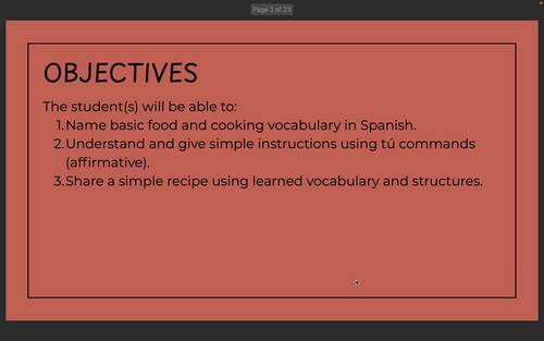 Mi receta favorita: A1-A2 Spanish Food and Commands (Lesson Presentation)