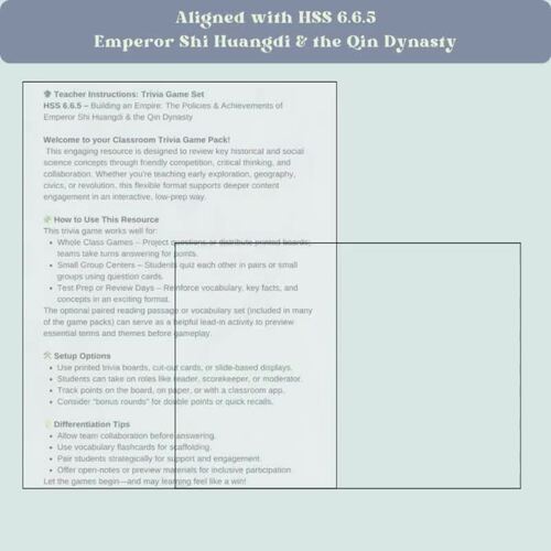 HSS 6.6.5 Trivia Game: Emperor Shi Huangdi & Qin Dynasty Achievements