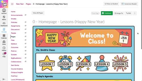 Canvas LMS Template - HOMEPAGE BUTTONS BANNERS - New Year 2026 - 100% ...