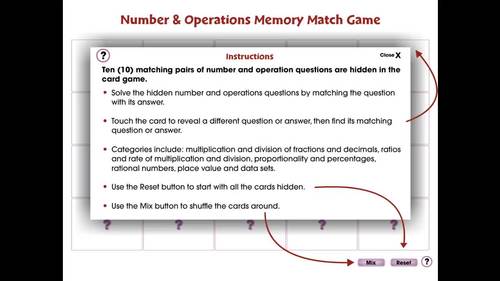 Number & Operations: Memory Match Game - NOTEBOOK Gr. 6-8 by CCP ...