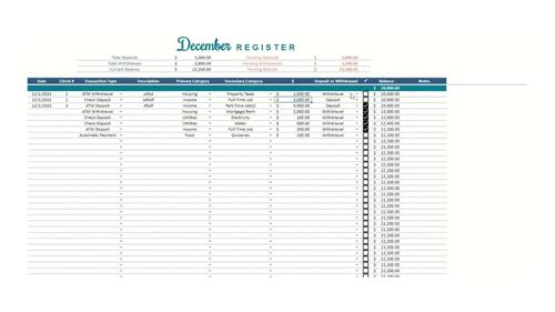 Checkbook Register Google Sheets Spreadsheet With Monthly & Annual ...