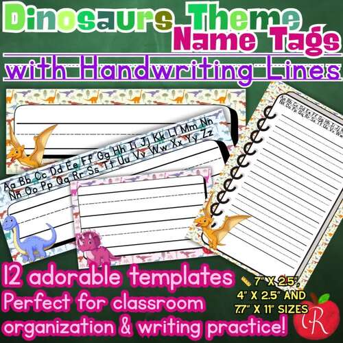 Dinosaur Name Tags | Handwriting Lines & Alphabet | Classroom Labels