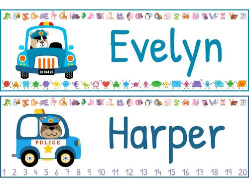 Student Desk Plates 30 Printable/Editable Car and Truck Classroom Name Tags