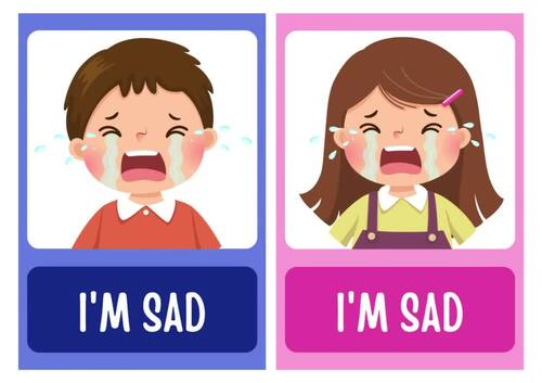 Pink and Blue cute feelings and emotions flashcards A4 by Papers4Teachers