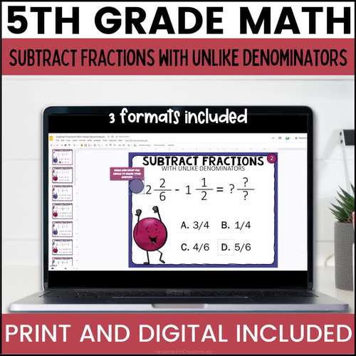 5th Grade Math Subtract Fractions With Unlike Denominators | TPT