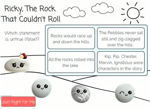 Ricky, The Rock That Couldn't Roll Lesson/Student Activity Boom Cards
