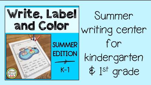 Write, Label and Color Summer Writing Center by Blonde Bilingual