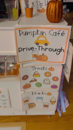 Pumpkin Cafe, Fall Dramatic Play set by Play Learn Create- Early Learning