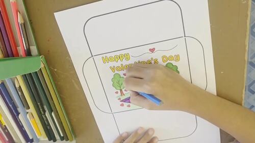 Valentine’s Day Envelope and Card Craft Worksheets | Color, Cut and Write